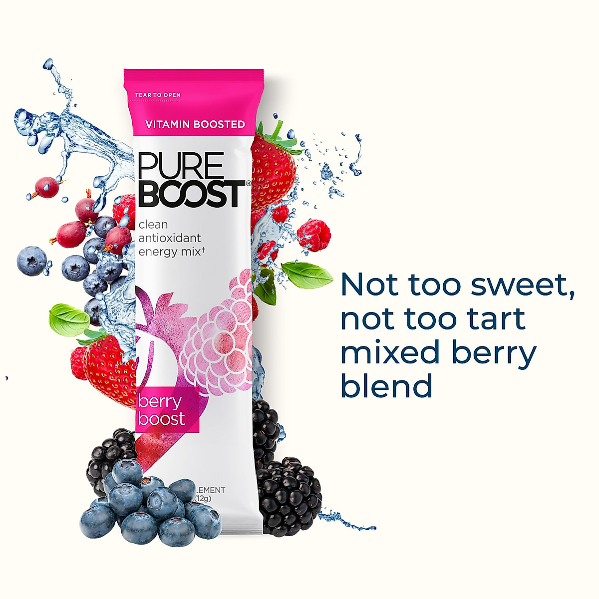 Pureboost Clean Energy Booster, Refreshing Energy Drink Mix with B12 Vitamins, Electrolytes, Antioxidants, Sugar-Free with No Sucralose (Berry Boost, 30 Count)