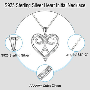 Valentine's Day Gifts for Kids Heart Necklace, Sterling Silver Infinity Initial A Necklace Valentine's Day Gifts for Girls Mom Gifts Heart Necklaces for Teen Girls Gifts Womens Jewelry for Girls