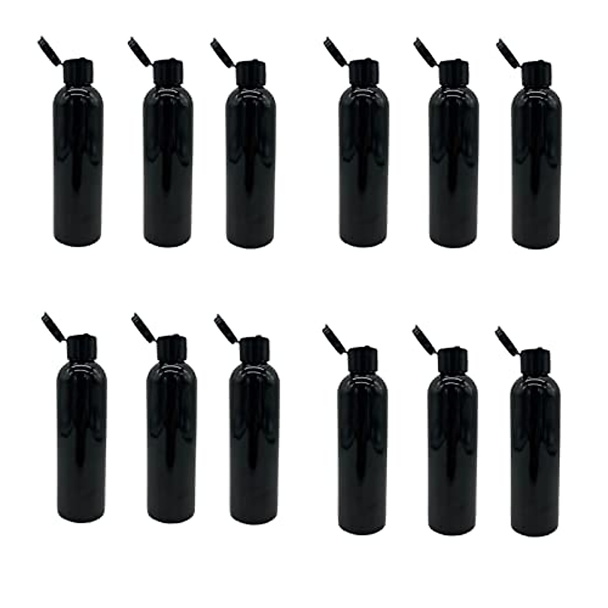 Natural Farms 4 oz Black Cosmo Plastic Bottles -12 Pack Empty Bottle Refillable - BPA Free - Essential Oils - Aromatherapy | Black Flip Top Snap Cap - Made in the USA