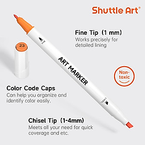 Shuttle Art 101 Colors Dual Tip Alcohol Based Art Markers,100 Colors plus 1 Blender Permanent Marker Pens Highlighters with Case Perfect for Illustration Adult Coloring Sketching and Card Making