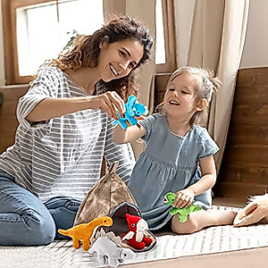 PASSIONFRUIT Stuffed Toy Dinosaur Animal Set – Set of 5 Dino Stuff Toy for Toddlers – with Volcano Zipper Carry Bag – Bright & Vibrant Plush Toy Set – Stuffed Dinosaur Toy for Kids –Easy to Carry