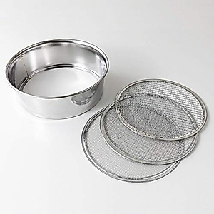 Wazakura 3PCS Soil Sieve Set 8-1/4 inch (210mm), 3 Sieve Mesh Filter Sizes, Bonsai Gardening Tool