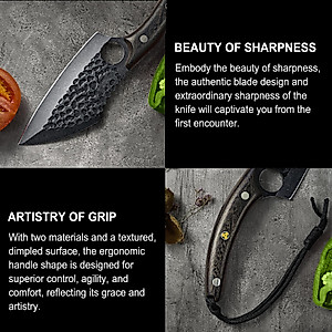 AllynX Boning Knife Hand Forged Viking Knife, japanese kitchen forged knife V2 with sheath for Meat Butcher, 5 Inch chef knives meat cleaver, outdoor Camping BBQ Slicing Cutting… (5.5)