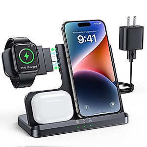 LK Wireless Charging Station 3 in 1 Wireless Charger Stand Docking Station Compatible for iPhone 14/13/12/11 Pro Max/XR/XS/8, AirPods Pro/3/2, Apple Watch Ultra/8/SE/7/6/5/4