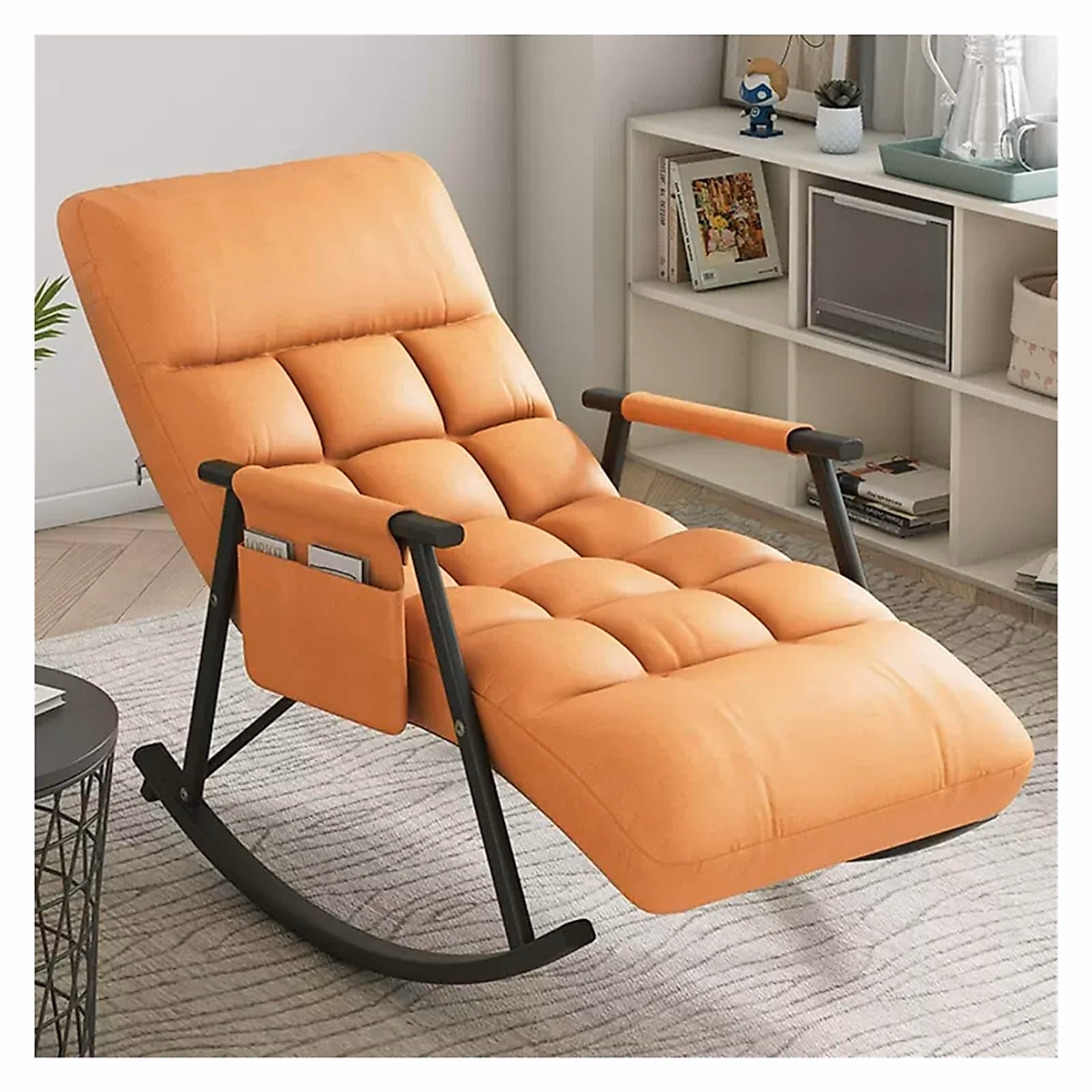 WIGSELBL Accent Folding Rocking Recliner Chair Nursery with Side Pocket and Adjustable High Back,Comfortable Upholstered Nursing Glider Rocker Armchair for Living Room (Color : Orange)