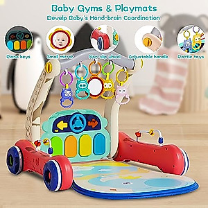 Baby Gym Play Mat Baby Walker, Pakoo Tummy Time Mat Piano Baby Playmat, Musical Activity Center Mat Play Mats as Birthday Christmas Gift for Babies and Toddlers