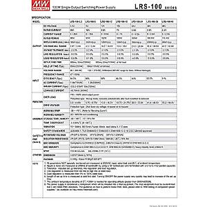 MEANWELL Switching Power Supplies 90W 5V 18A, LRS-100-5