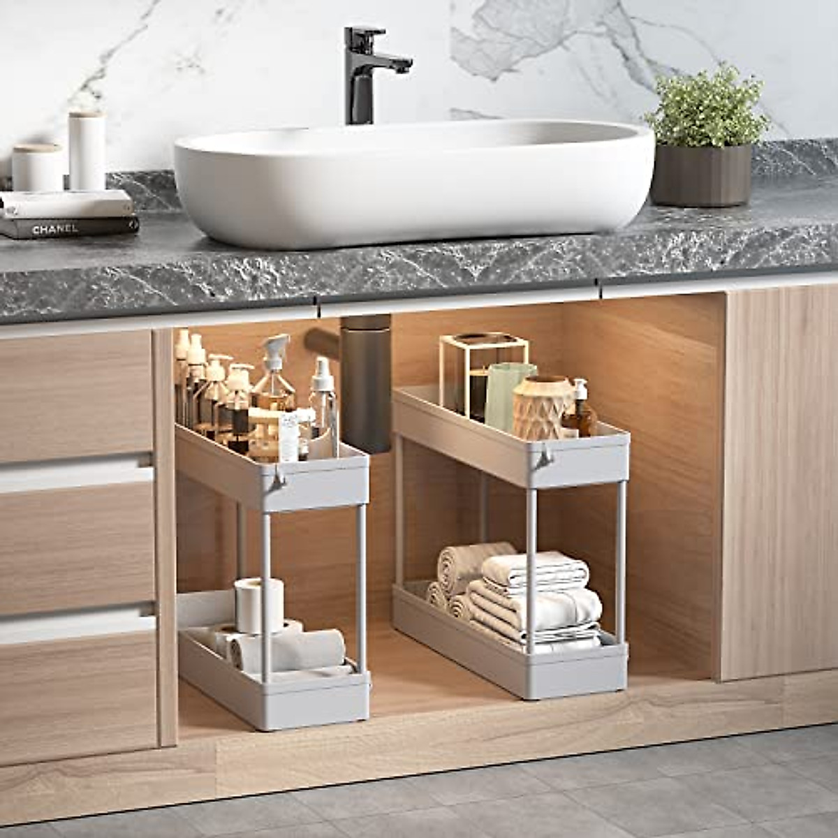 SOLEJAZZ Slim Storage Cart, 4 Tier Bathroom Organizer Mobile Shelving Unit, Rolling Utility Cart Slide Out Organizer for Kitchen, Bathroom, Laundry, Narrow Places, Gray