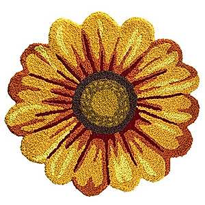Sunflower Rug for Kitchen Bathroom Bedroom Living Room - Hand Woven Round Flower Floor Mat Modern Area Rugs Runner, Yellow