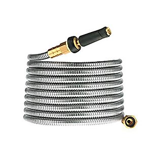 Rosy Earth Expandable Metal Garden Hose 75 FT - 304 Stainless Steel Water Hose 75 FT - Heavy Duty non Kinking Flexible Garden Hose, no Bite