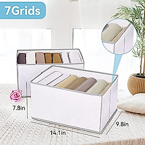 2 Pack Wardrobe Clothes Organizer, 5-7 Grids Clothes Organizer with Support Plates, Foldable Washable Clothes Drawer Organizer and Clothes Organizer for T-Shirts, Bras, Pajamas, Bottoms (7Grids)
