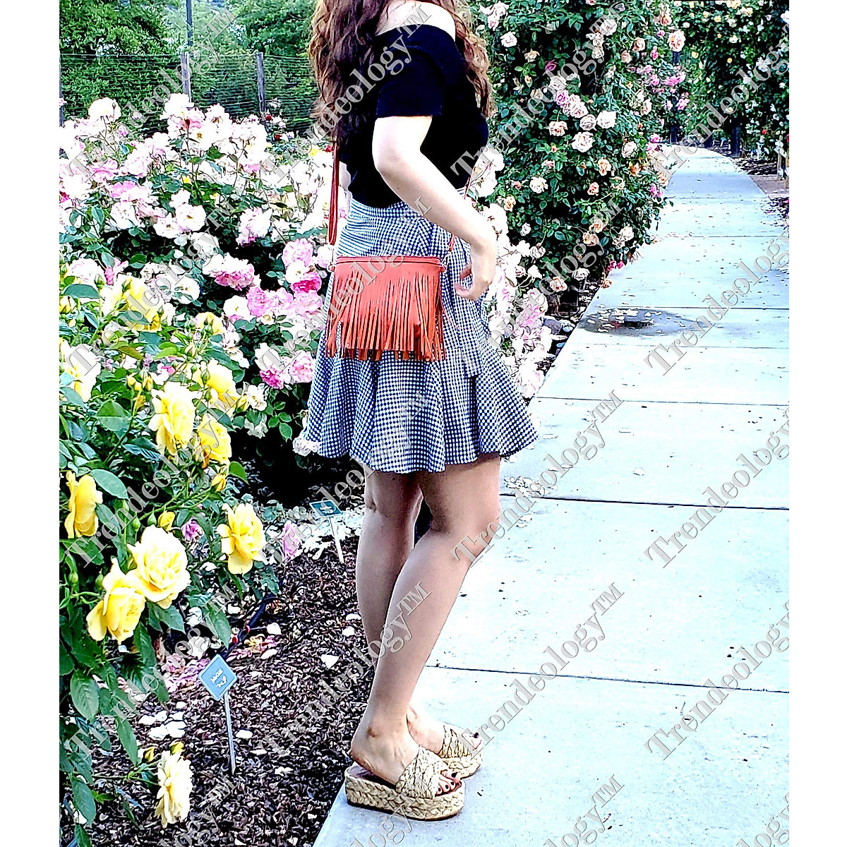 Front and Back Both Side Fringed Soft PU Leather Small Boho Crossbody Wristlet (ZBlack)