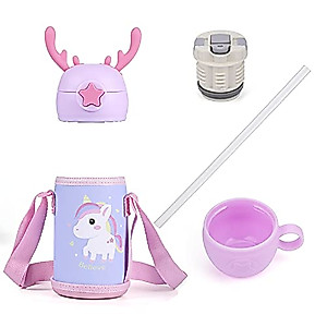 Kids Water Bottle 17 Oz 316 Stainless Steel Vacuum Insulated Thermos With Straw (Horse)