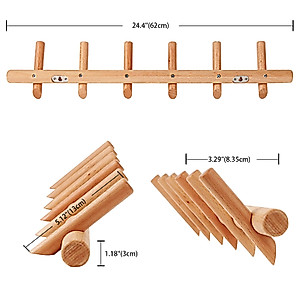 KYSMOTIC Modern Wood Coat and Hat Rack - Wall Mounted - 6 Peg Hooks - Stylish, Natural, Smooth