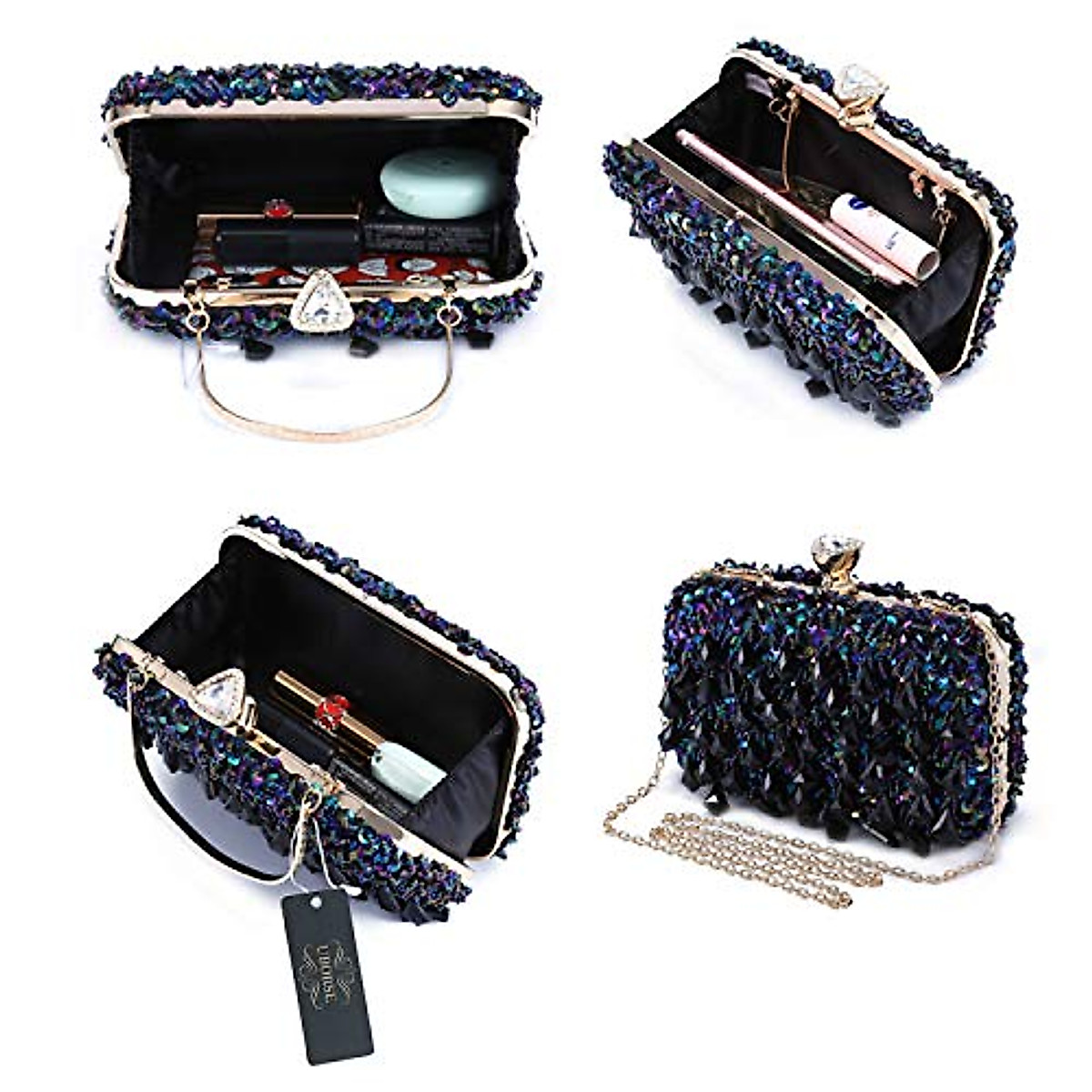 UBORSE Women Clutch Wedding Purse Rhinestone Crystal Beaded Bags Cocktail Party Bridal Prom Handbag for Women (Blue)