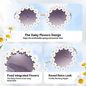 Dollger Daisy Sunglasses for Women Flower Round Fashion Rave Party Disco Fun Festival Retro Sunglasses Girls Gift