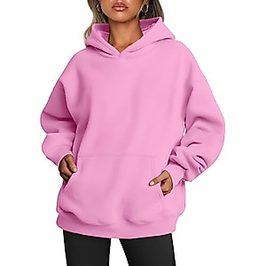 Trendy Queen Preppy Clothes Womens Pullover Sweatshirts Cute Oversized Y2k Hoodies Fleece Long Sleeve Sweaters Loose Casual Pullover Fall Outfits Winter Fashion 2024 Pink