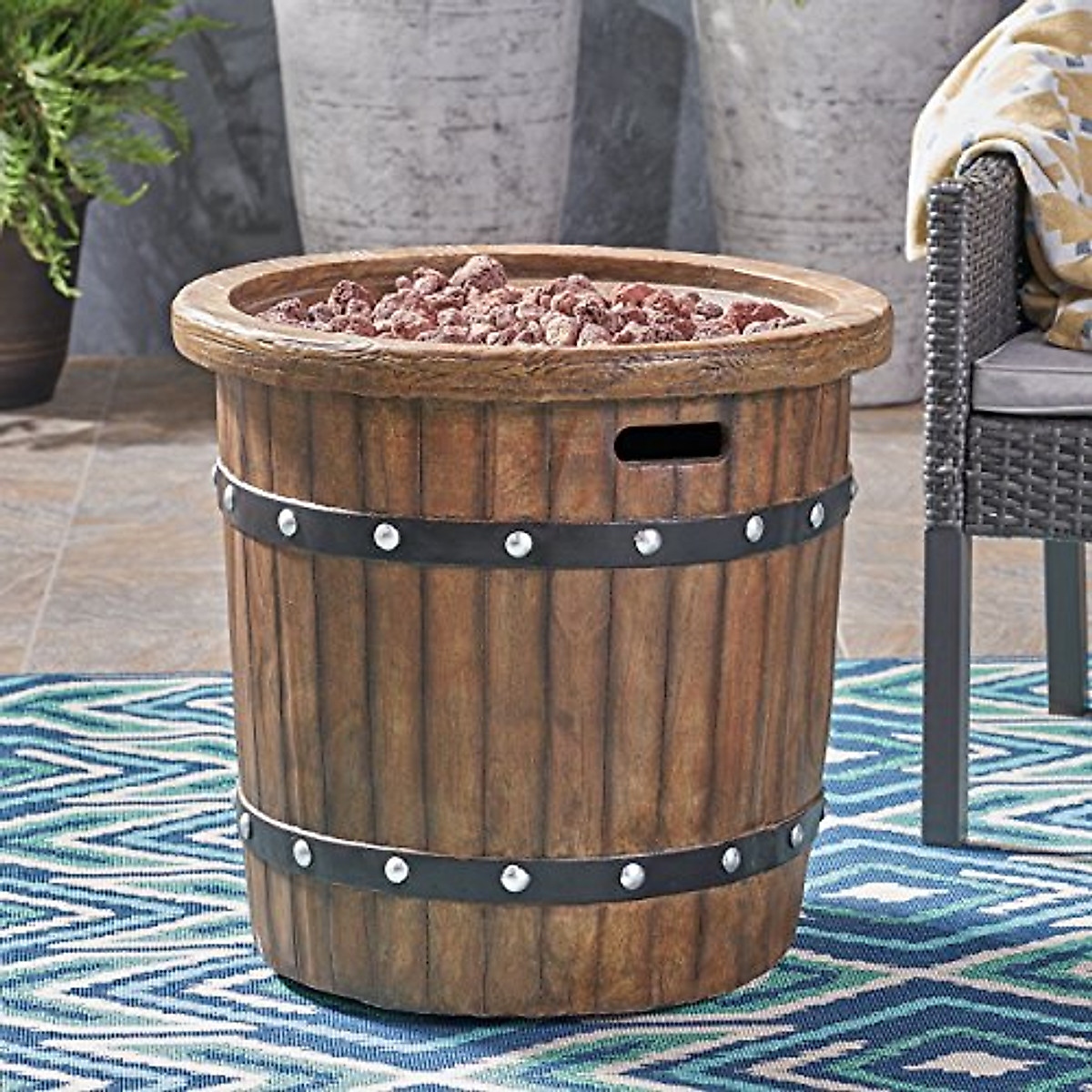 Christopher Knight Home Muriel Outdoor 25" Light-Weight Concrete Round Fire Pit 40K BTU, Dark Brown
