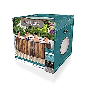 Bestway Helsinki SaluSpa 7 Person Inflatable Outdoor Hot Tub Spa with 180 Soothing AirJets, Filter Cartridges, Pump, and Insulated Cover, Brown Wood