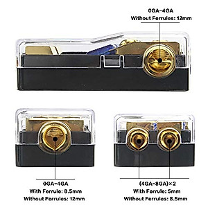 ZOOKOTO Copper Distribution Block, 0GA(4/6/8/10) GA to 4(6/8/10) GA 60 Amp Mini ANL 2 Way Fuse Holder
