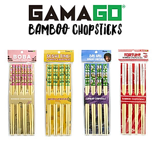 GAMAGO Bob Ross Bamboo Chopsticks Set - 4 Pairs of Adorably Cute Reusable Chop-sticks - Easy Grip, Lightweight, Durable, 9.25 Inches