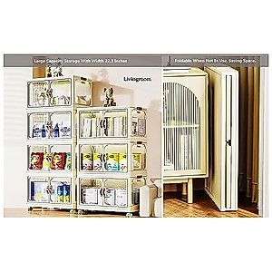 JECCICHY Foldable 16.6Gal x 4Tiers Plastic Storage Bins, Magnetic Large Double Doors, Stackable Storage Containers with Lids, Organizer Boxes for Livingroom, Closet etc.