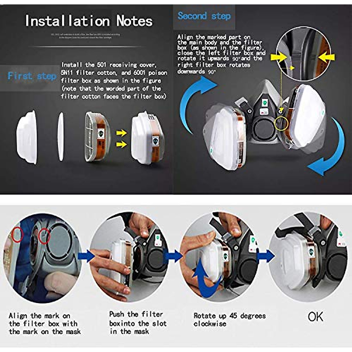 Reusable Face Cover Set for Painting Against Dust/Organic Vapors/Smells/Fumes/Sawdust/Asbestos Suitable for Painting,Staining,Car Spraying,Sanding and Cutting,Large