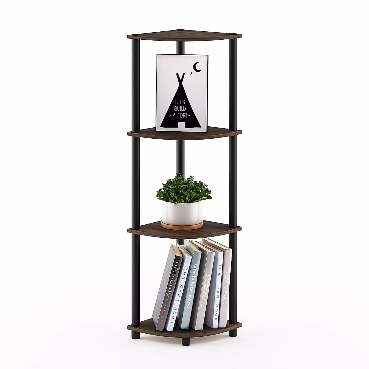 Furinno Turn-N-Tube 4-Tier Corner Display Rack Multipurpose Shelving Unit, Columbia Walnut/Black