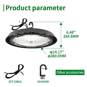 UFO LED High Bay Light with Sensor Base, 120-277Vac, 180W to 240W Adjustable Watt and CCT 3500K to 5000K, IP65 Commercial Bay Lights with 6ft Wire, 0-10V Dim Warehouse Lighting, ETL Listed, 2PK