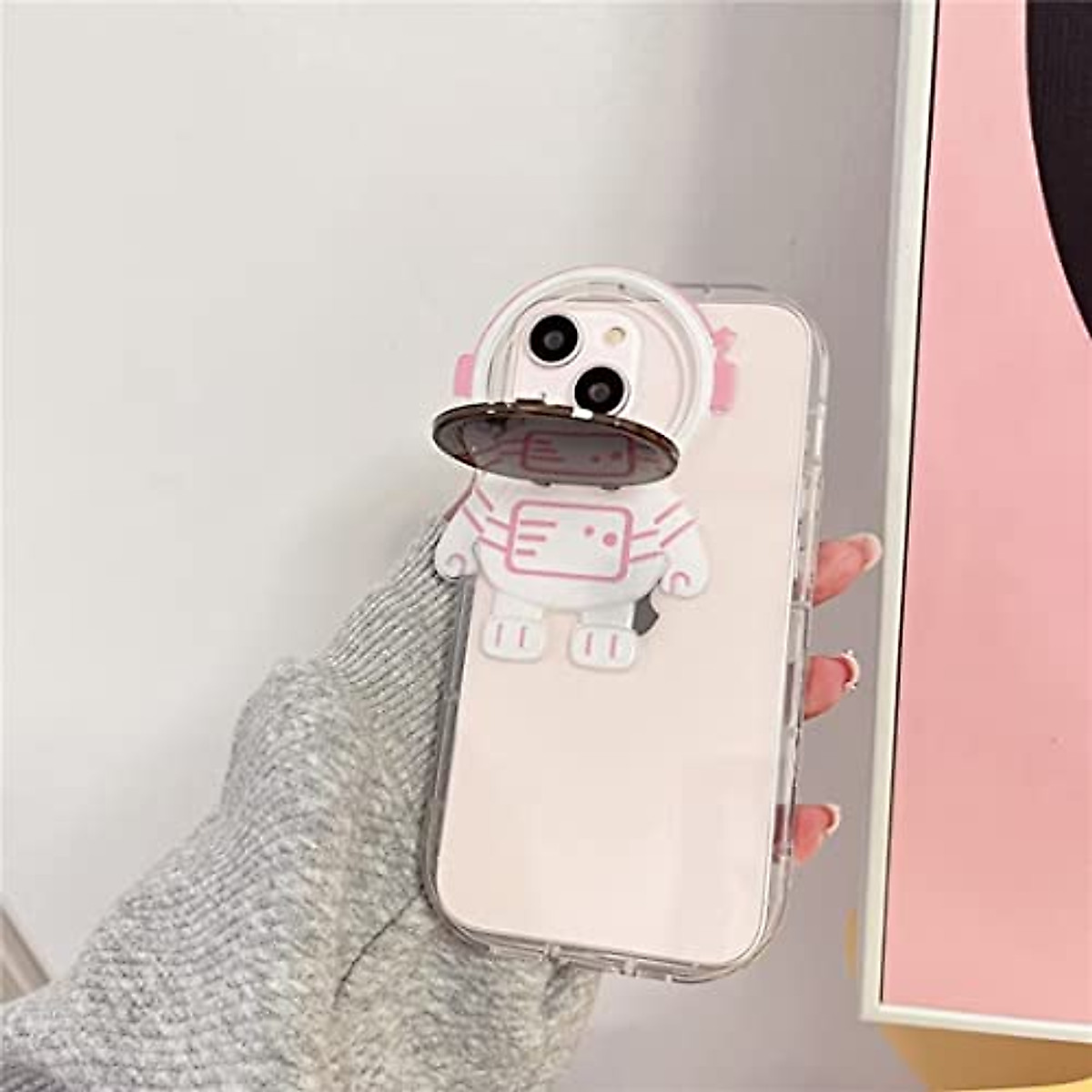 Beskinmer Compatible with iPhone 11 Case,Cute Clear Astronaut Case for Women with Astronaut Folding Camera Cover Kickstand Case Slim Soft TPU Shockproof Bumper - Clear