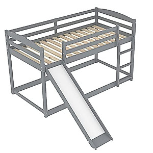 TARTOP Twin Over Twin Bunk Bed with Convertible Slide and Ladder,Solid Pinewood Frame, Low Bunk Bed w/Safety Guardrails,Suitable for Kids/Teen,No Box Spring Needed,Gray