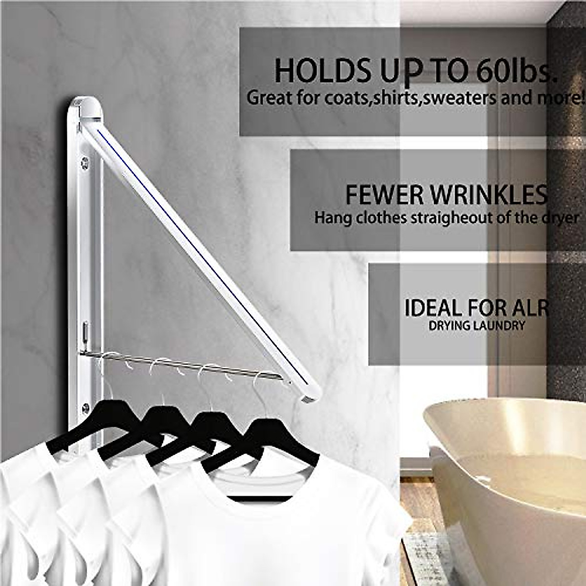 Ithywat Clothes Drying Rack,Wall Mounted Clothes Hanging Rack,Retractable Folding Hanger,Laundry Room Organization,Drying Racks for Laundry,Bathroom,Garage,Indoor&Outdoor Aluminum1pcs