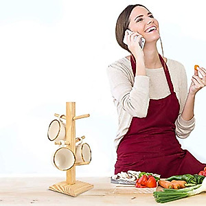 STORE INDYA Wooden tea coffee mug display stand 6 Hook