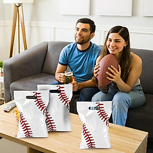 PEUTIER 50pcs Baseball Party Gift Bags, Baseball Goodie Bags Favors Sport Theme Party Favor Bags Practical Gift Bag for Party Birthday Presents Packing Candy Snack Goodie Storage (White, Red)