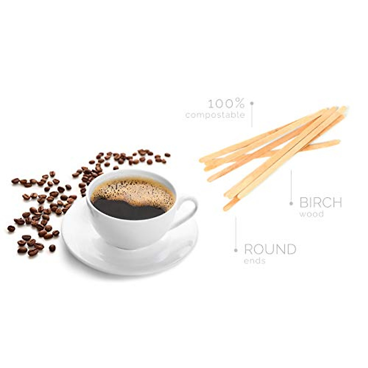 Wood Coffee Stirrers Stir Sticks - 500 Biodegradable Disposable Wooden Beverage Mixer with Round Ends, Made with Natural Birch Wood, Eco-Friendly BPA Free Swizzle Drinks Sticks (7.5 Inch 500 Count)