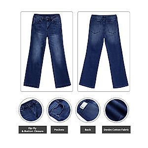 GRAPENT Womens Plus Size Stretch High Waisted Flare Ripped Jeans, 70s Outfits, Jeans Size 12, Wide Leg Pants Color Deep Blue, Size 14.