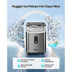Nugget Countertop Ice Maker - Silonn Chewable Pellet Ice Machine with Self-Cleaning Function, 33lbs/24H, Sonic Ice Makers for Home Kitchen Office, Stainless Steel