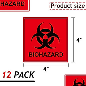 12 Pack Biohazard Stickers Sign Biohazard Warning Labels 4Inch Universal Biohazard Symbol Vinyl Waterproof Hazardous Materials Warning Stickers for Labs, Hospitals and Industrial Use
