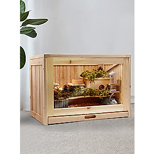 Rubor Hamster Cage Wooden Hamster Cages and Habitats for Dwarf Hamster, Guinea Pig, Chinchilla, 2-Tiers with Shelf and Ladder, Openable Top, Pull-Out Tray, Natural Wood