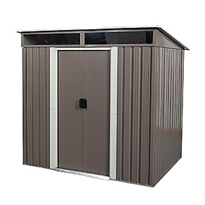 Tzou 6FT x 5FT Metal Storage Shed with Lockable Sliding Door Outdoor Storage House Sun Protection Metal Shed for Backyard Garden Patio Flat roof One Size