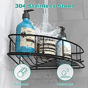 AXTEE Corner Shower Caddy, Shower Shelf with Hooks, 3 Pack Shower Organizer Storage - SUS304 Stainless Steel Bathroom Shower Organizer for Bathroom, Toilet, Kitchen and Dorm - Black