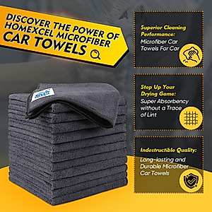 HOMEXCEL Grey Microfiber Cleaning Cloths 12 Pack, 12.5 x 12.5 inch Microfiber Towel for Cars, Ultra Absorbent Car Washing Cloth, Lint Free Streak Free Cleaning Rags for Car, Kitchen, and Window