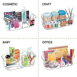 mDesign Plastic Portable Nursery Storage Organizer Caddy Tote - Divided Basket Bin with Handle - Holds Bottles, Spoons, Bibs, Pacifiers, Diapers, Wipes, Baby Lotion, Lumiere Collection, 2 Pack - Clear