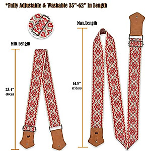 WELKINLAND Vintage Cotton Guitar Strap, Retro Striped Strap for Acoustic/Electric/Bass Guitar, Adjustable Guitar Strap for Kids and Adults
