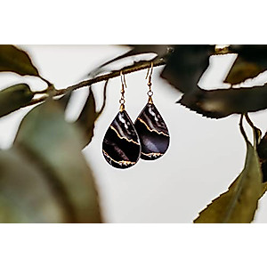 Black Earrings for Women Dangle Teardrop Trendy Boho Jewelry Gift for Her Handmade from The Painted Pug (Black and Gold)