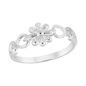 AeraVida Modern Lovely Daisy Linked with Hearts .925 Sterling Silver Band Ring | Casual Fashion Ring | Statement Fashion, Promise Ring, Couple Unisex Ring | Size 8