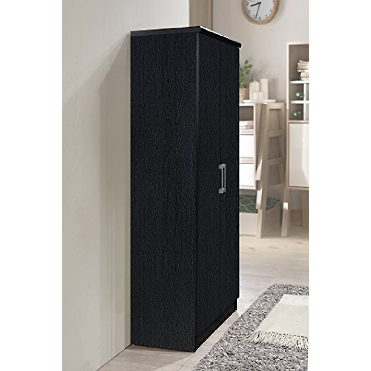 HODEDAH IMPORT 2 Door Wardrobe with Adjustable/Removable Shelves & Hanging Rod, Black
