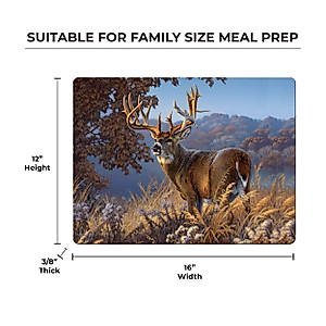 Rivers Edge Products Large 12in x 16in Decorative Tempered Glass Cutting Board, Hypoallergenic, Non Slip, Textured Surface Chopping Board for Kitchen, White Tail Deer, Deer
