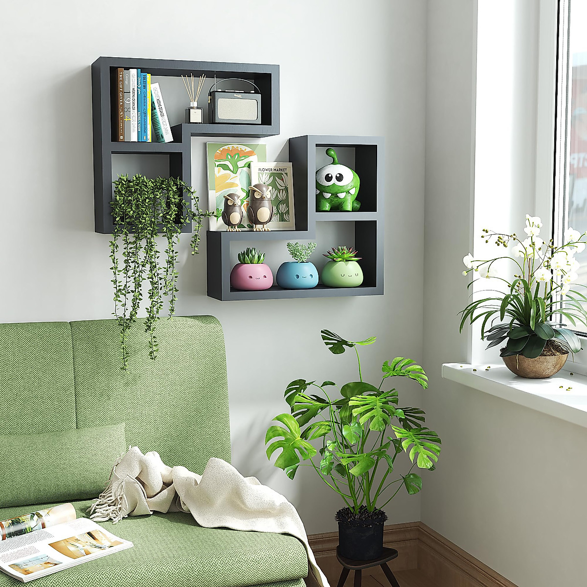 ENPKLUTE Nice Cube Wall Mount Shelves Set of 2, L Shaped Square Shelves for Wall, Rectangular Box Decorative Shelves for Living Room, Bedroom, Office, Bathroom, Entryroom