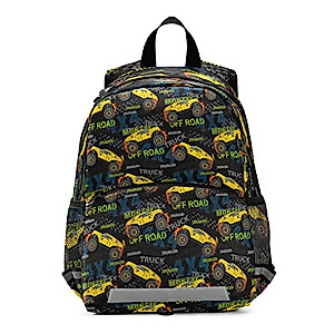 Glaphy Monster Truck Cars Retro Kids Toddler Backpack for Boys Girls, Children Bag Preschool Bookbag with Chest Strap for Daycare Kindergarten Travel